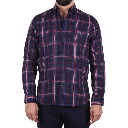 Camisa Casual Diseño Cuadros Azul Rojo Polo Club para Hombre