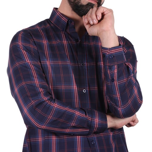 Camisa Casual Diseño Cuadros Azul Rojo Polo Club para Hombre