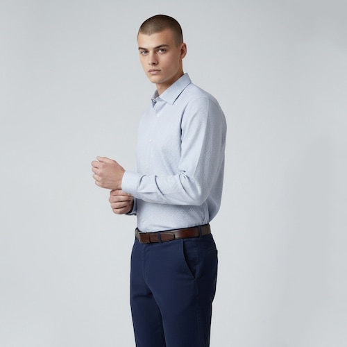 Camisa de Vestir Slim Fit Dkny Azul Textura Manga Larga para Hombre