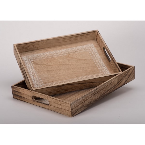 Set De 2 Charolas De Madera Boho Ch - Kessa.