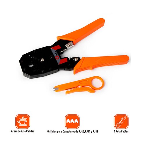 PINZA PONCHADORA/PELACABLES QIAN BAGONG, 3 EN 1, PARA CONECTORES RJ45, RJ11 Y RJ12 (QAP-37401)