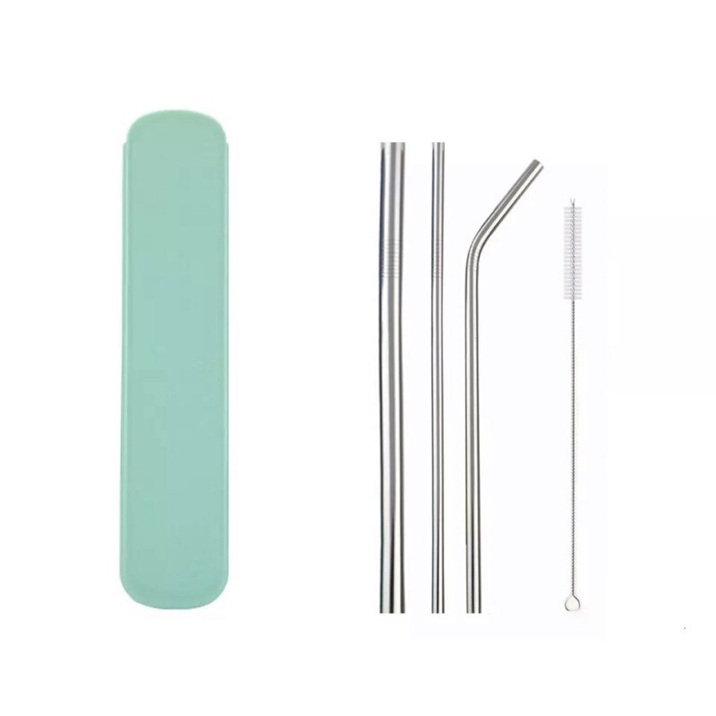 Kit Set De 3 Popotes Metálicos Acero Con Estuche Y Cepillo