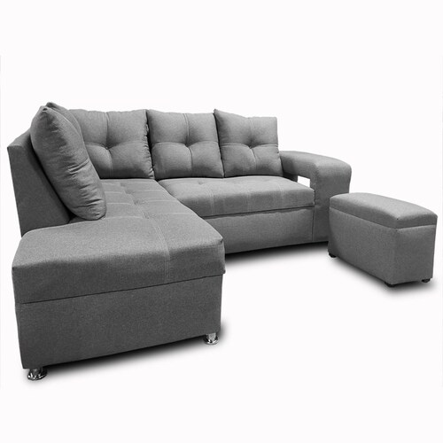 Sala Sidney con Chaise izq. Gris Claro +taburete oculto en brazo ...