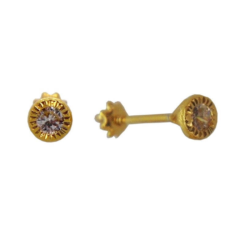 Broquel Circulo Bisel Diamantado con Zirconia Petit Oro Laminado