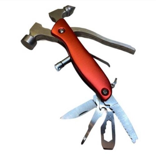 Pinza Navaja Multiherramienta Multiusos Martillo Seguridad ROJO