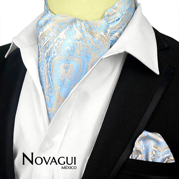 Corbata Ascot (tipo Gazné) con Pañuelo UNISEX Modelo FLRL-AzPlDo