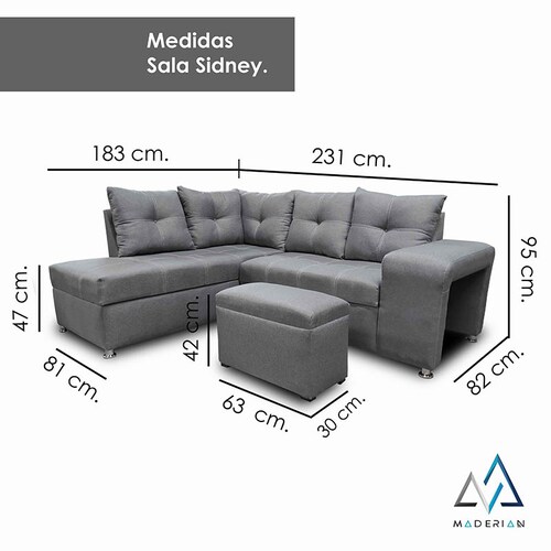 Sala Sidney con Chaise izq. Gris Claro +taburete oculto en brazo ...