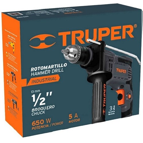 ROTOMARTILLO INDUSTRIAL 1/2", 650 W USO RUDO CONTINUO TRUPER TALADRO