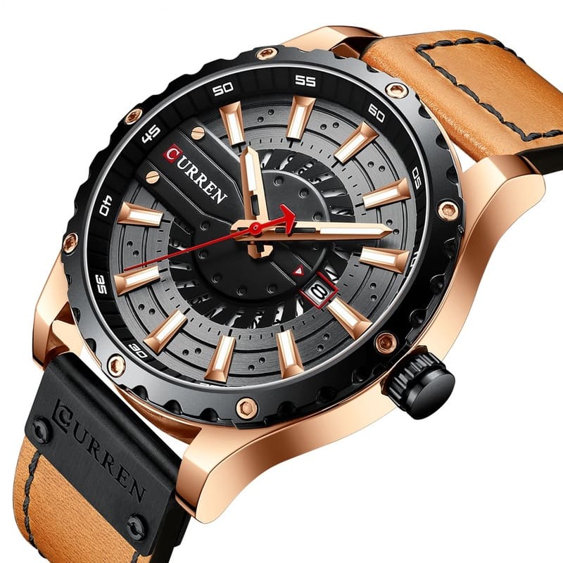 Reloj de Hombre Curren 8374 Café Ámbar Moderno con Fechador