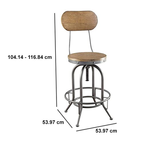 Set de 2 bancos de bar ajustables con respaldo y asiento de madera ...