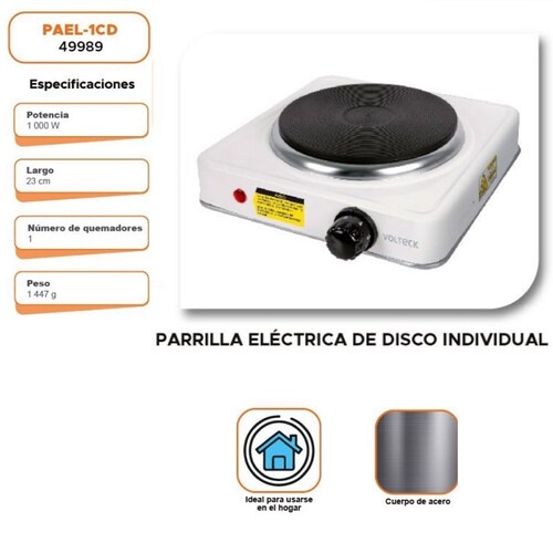 PARRILLA ELECTRICA DE DISCO PORTATIL 1 QUEMADOR ESTUFILLA VOLTECK
