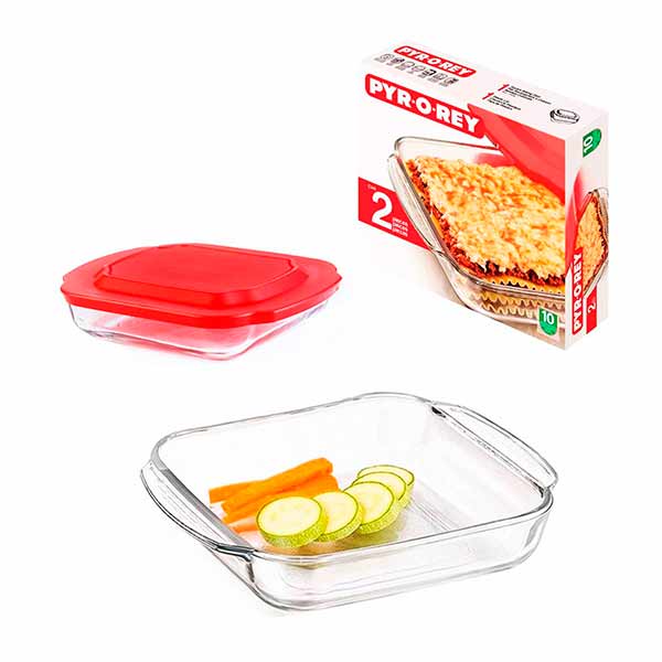 Refractario De Vidrio Cuadrado Con Tapa para hornear 1.6 L- Pyrorey ...
