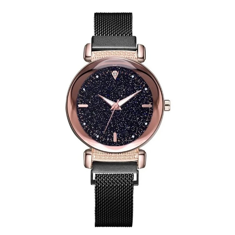 Reloj Iman Mujer Metal Flor Brilla de Noche NEGRO