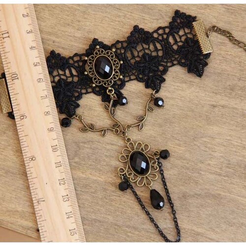 Brazalete De Encaje Negro Victoriano Retro Gótico