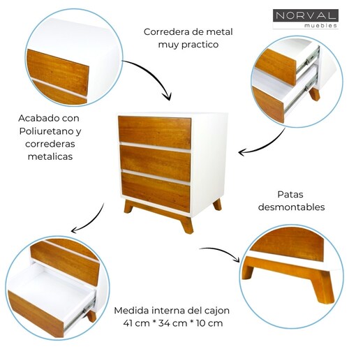 Buros Modernos Mesa Lateral de Servicio con 3 Cajones Nórdico ...