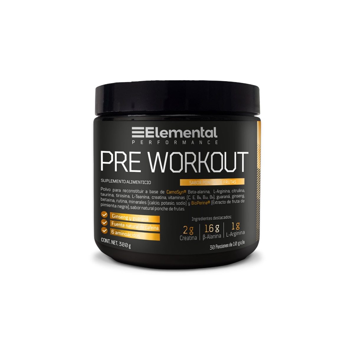 PRE-WORKOUT | Pre Entreno 30 porciones de 10g c/u | 300g | L-Arginina, Carnosyn, Creatina y ...