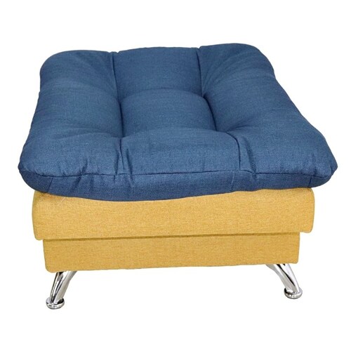 Taburete Moderno Puff Lino Mostaza con Azul Escabel