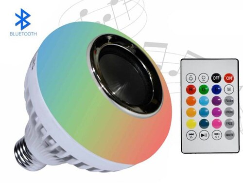 Foco Led Con Bocina Bluetooth Control 12w Luz De Colores Rgb 840 LM E27