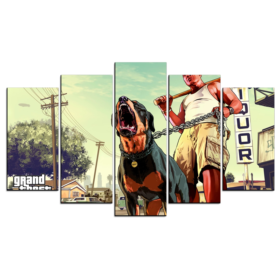 Cuadro Decorativo Gamer Grand Theft Auto V 100x60cm 5pzs Cuadros MX
