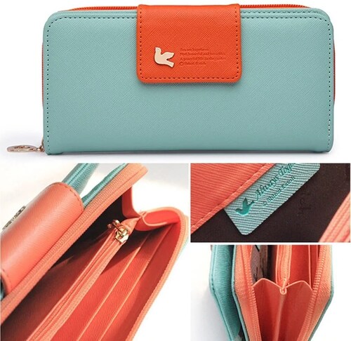 Cartera De Cuero Sintética para Dama Color celeste