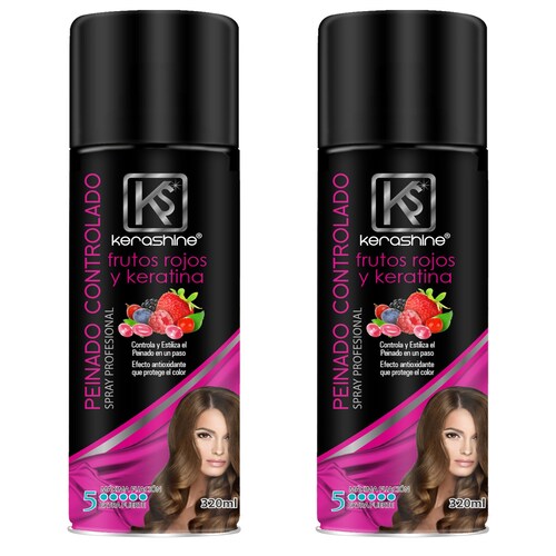 Kerashine hairspray frutos rojos+keratin 320 ml c/u - 2 piezas