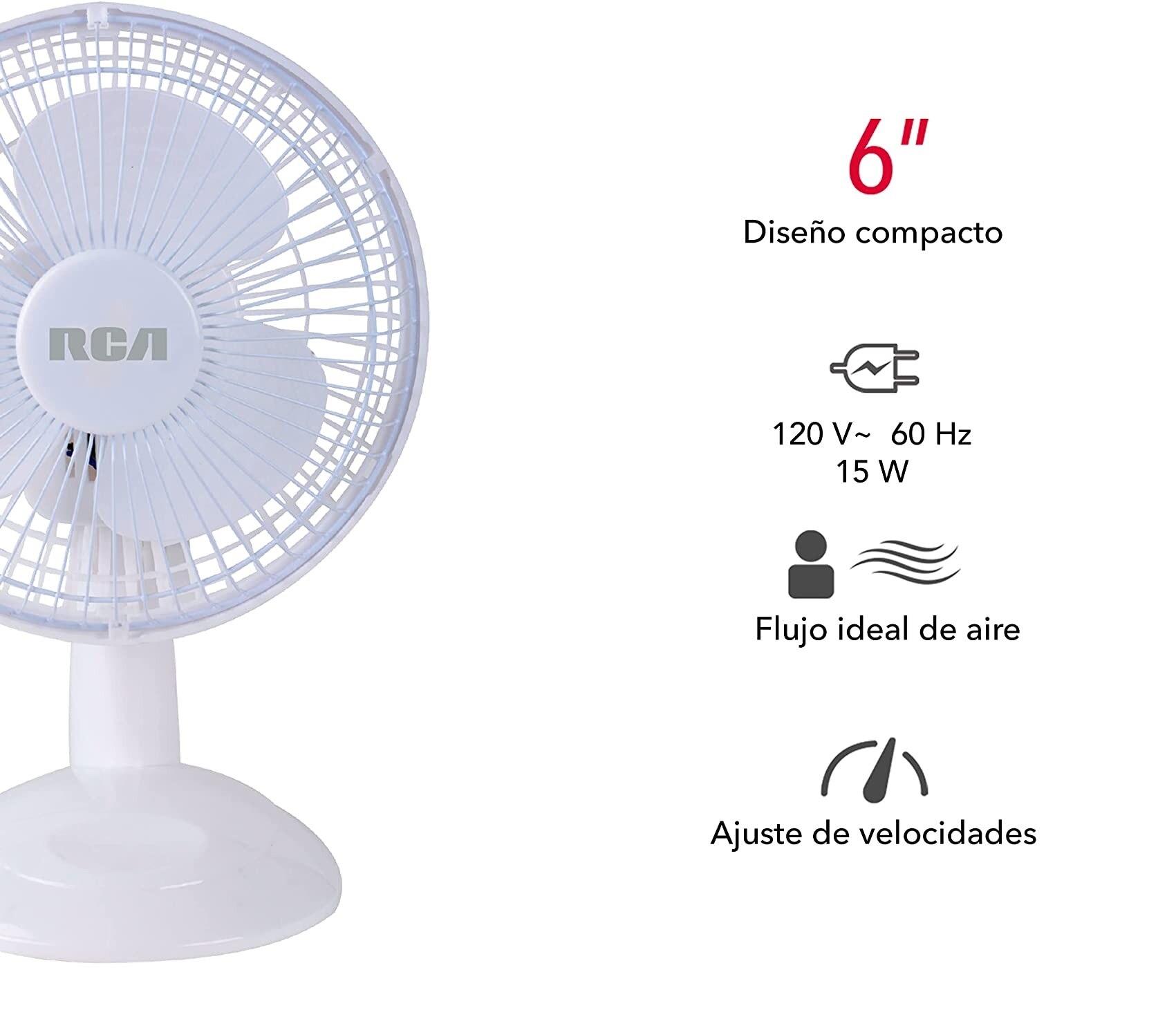 VENTILADOR DE ALTA POTENCIA RCA RC-V6 PERSONAL 6 PULGADAS BLANCO CON ...