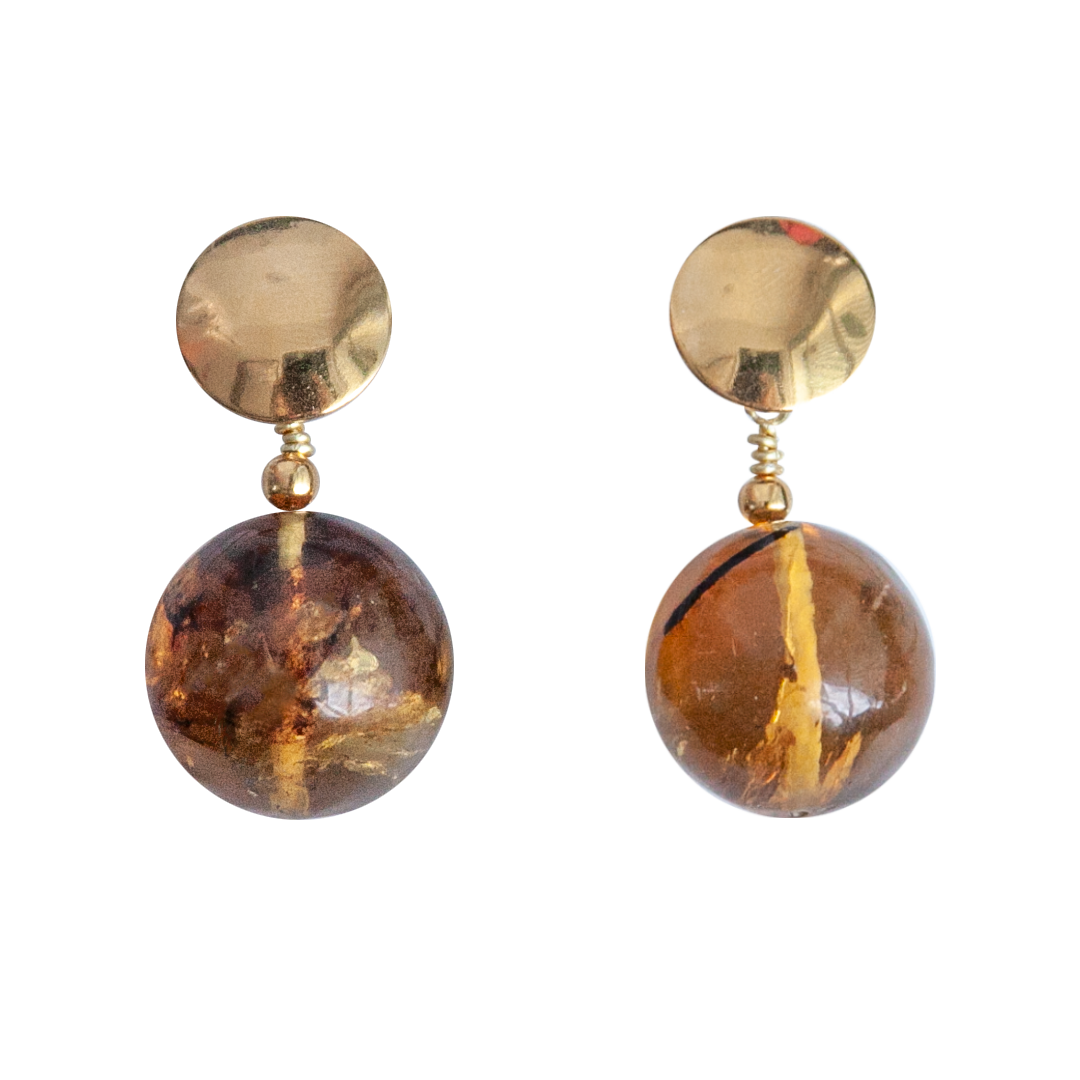 Aretes Ámbar Tipo Broquel En Forma De Circulo