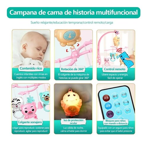 Sonaja Móvil Bebé Cuna Unisex Giratoria Rosa