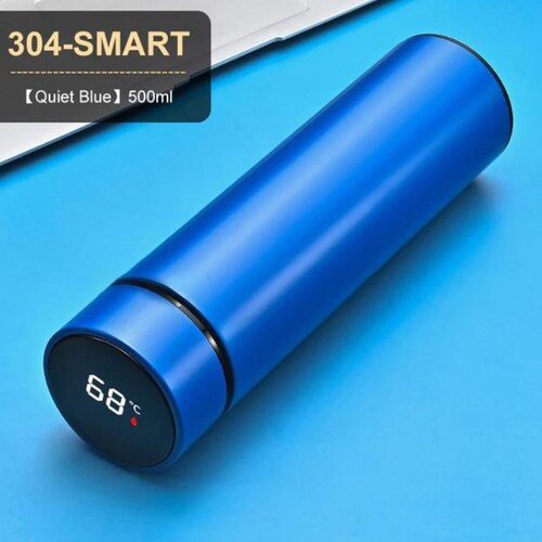 Termo De Aluminio Con Termometro Digital Azul