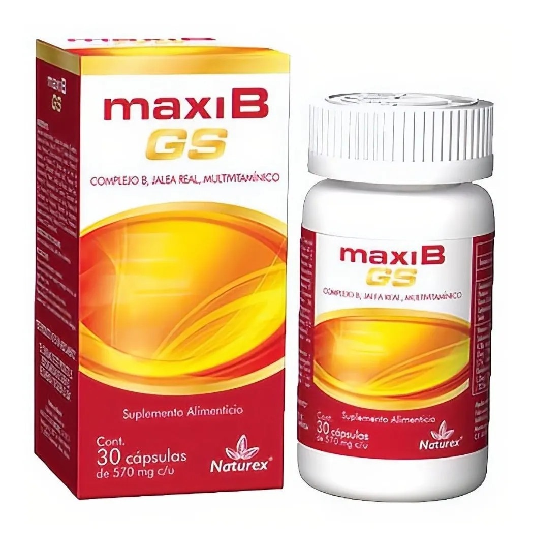 Maxi B GS, 30 Capsulas, 570 mg c/u, Complejo B, Jalea Real, Naturex