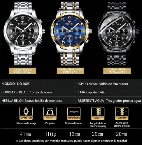 Reloj Con Fechador Correa Metálica Hombre Dorado