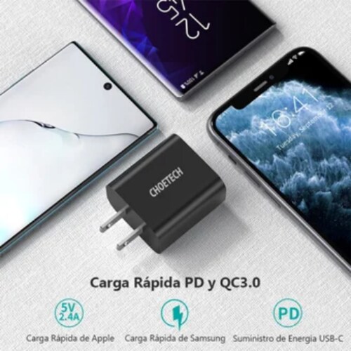 Cargador de Pared Tipo C Carga Rapida PD 20W Negro