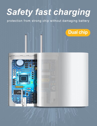 Cargador De Pared Dual USB y Tipo C PD Carga Rapida 20W