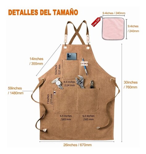 Mandil Delantal Unisex Ajustable Impermeable Marron