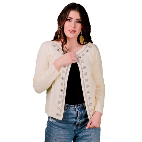 Sueter Manga Larga Boton Cuello Para Mujer 171 - Hueso