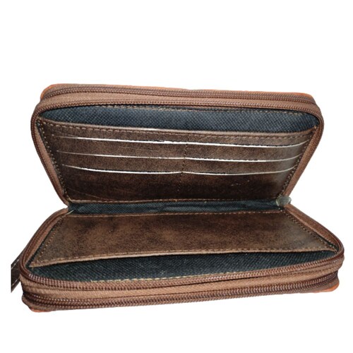 Cartera De Piel Cincelada A Mano Para Dama Artesanal Marrón Claro