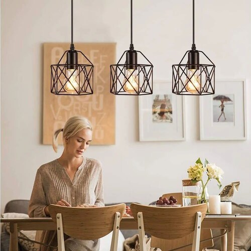 Lámpara Colgante Industrial E26 E27 De 40 Cm, Negro, 3 En 1