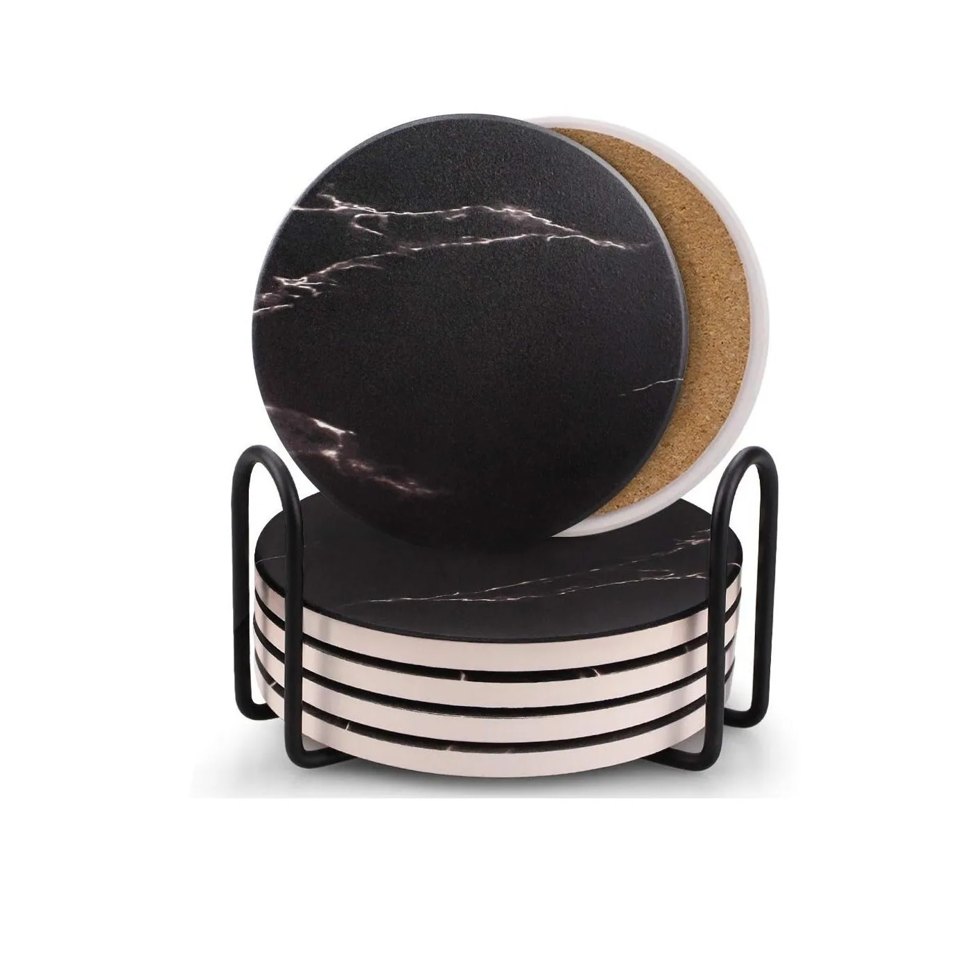 Juego De 6 Portavasos Negro Jaspeado