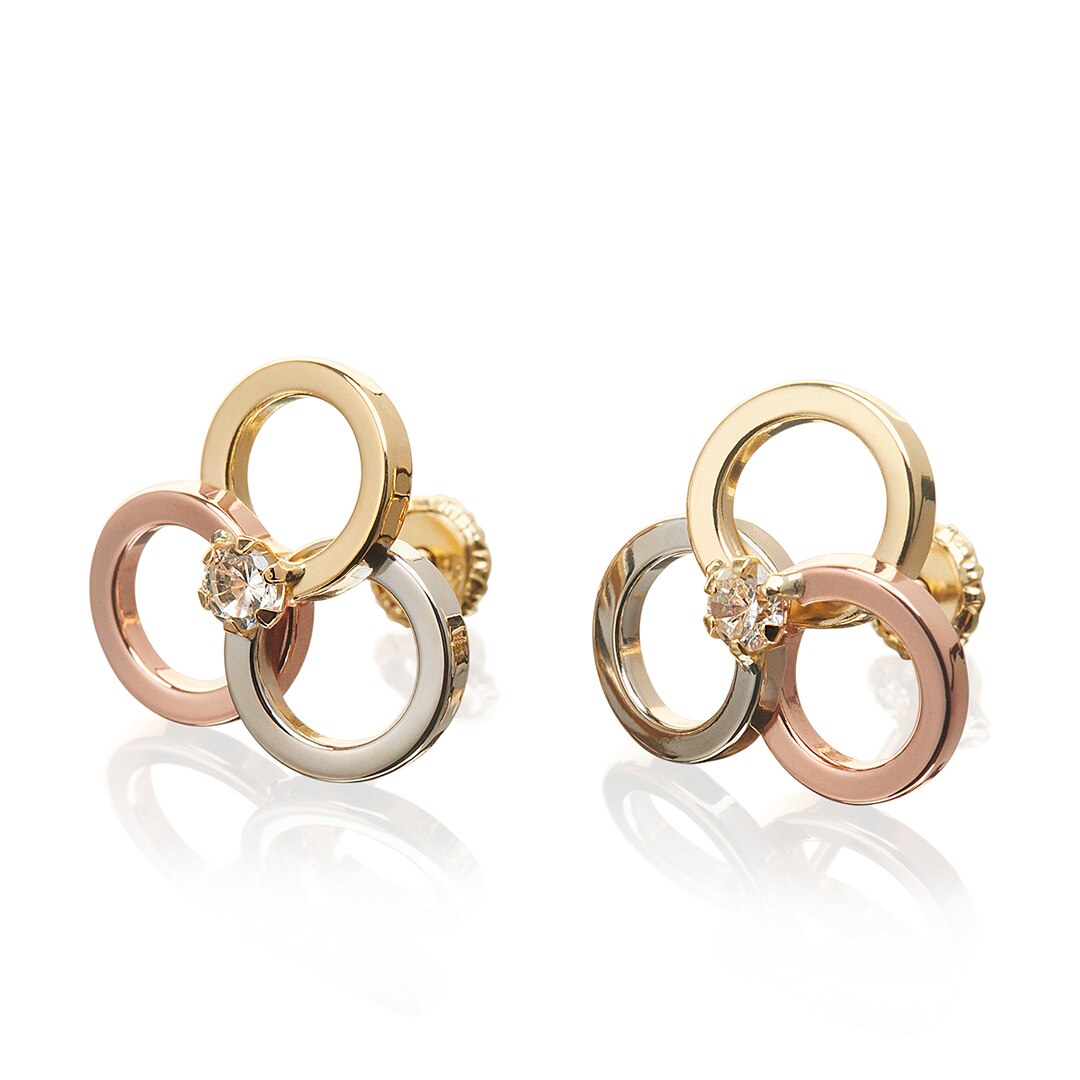 Aretes de oro 14k Mujer Broquel Triada de arcos con oro amarillo, oro ...