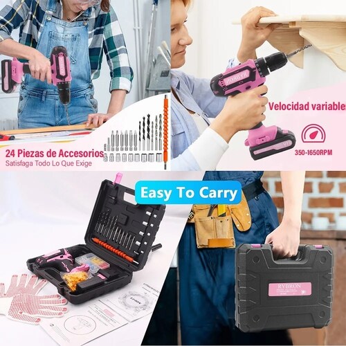 Taladro Electrico Inalambrico,kit Taladro Eléctrico Rosa 3en1