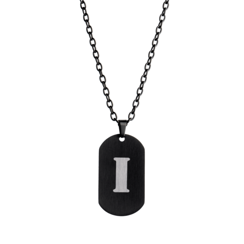 Luckman Collar Hombre De Inicial Letra I Cadena Con Dije Acero Inoxidable Color Negro Y Plata 