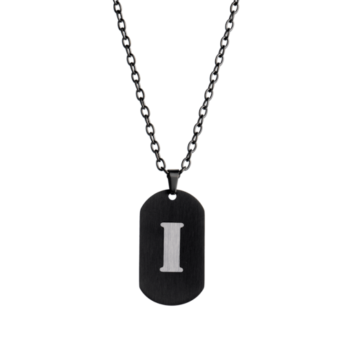 Luckman Collar Hombre De Inicial Letra I Cadena Con Dije Acero Inoxidable Color Negro Y Plata