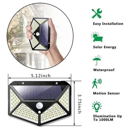 2 Lámparas De Pared Para Exterior Con Carga Solar 100 Leds
