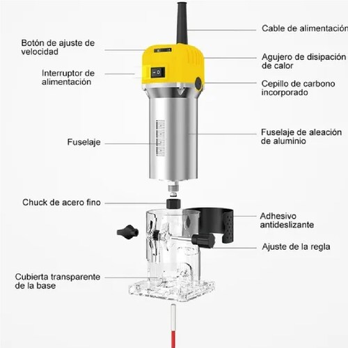Router Recortadora De Madera 6 Velocidades 800w Amarillo