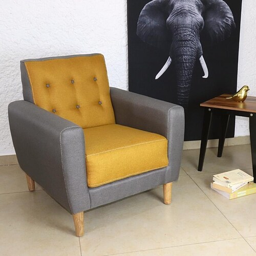 Sillón Moderno Individual Gris con Mostaza Capri