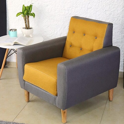 Sillón Moderno Individual Gris con Mostaza Capri