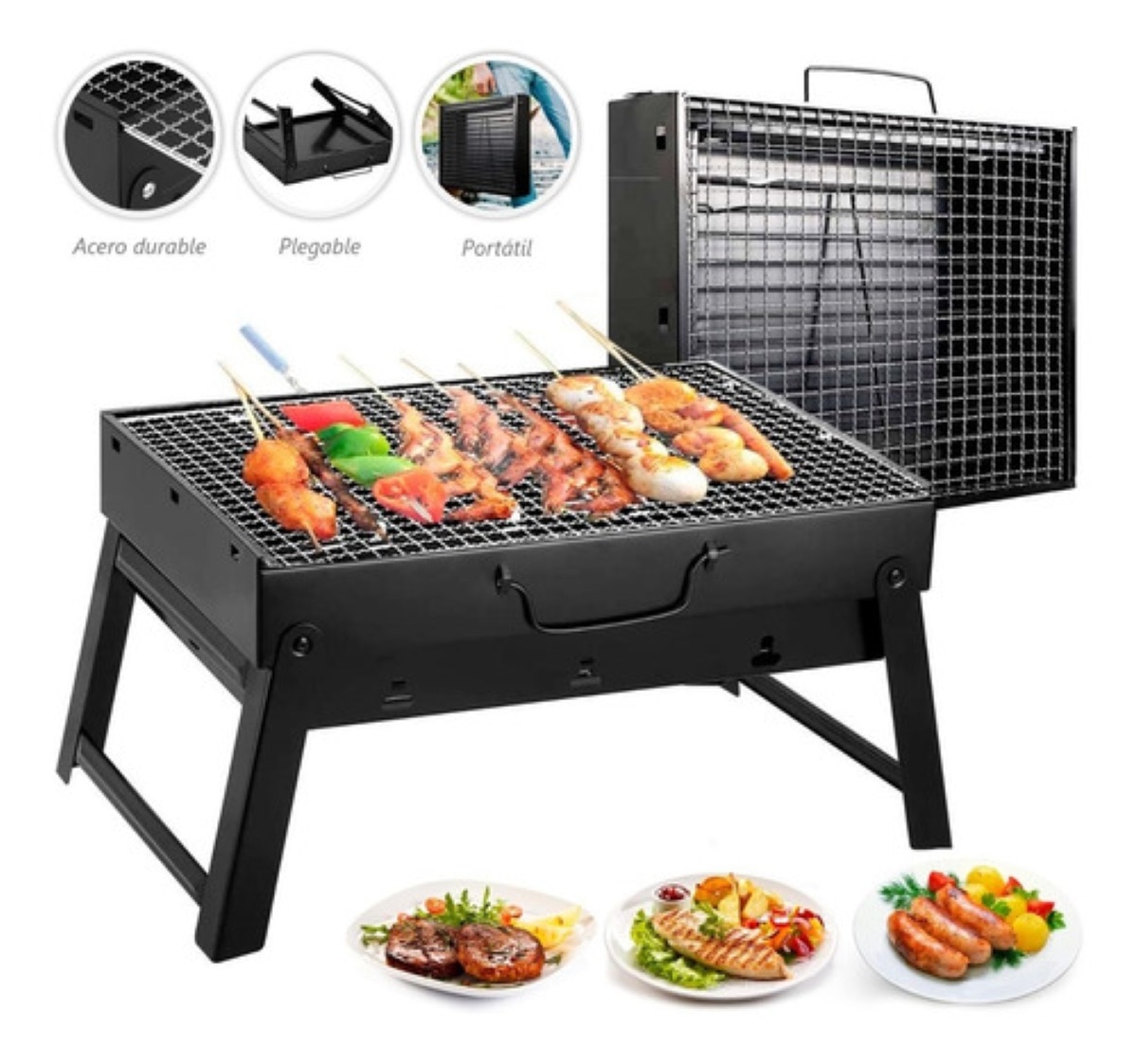 Asador Parrilla De Carbón Para Bbq Portátil Color Negro
