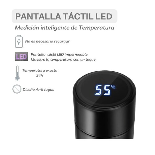 Termo Inteligente Azul Marino Pantalla Touch Lector Temperatura 480 ml