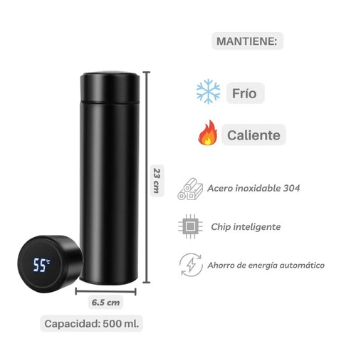 Termo Inteligente Azul Marino Pantalla Touch Lector Temperatura 480 ml