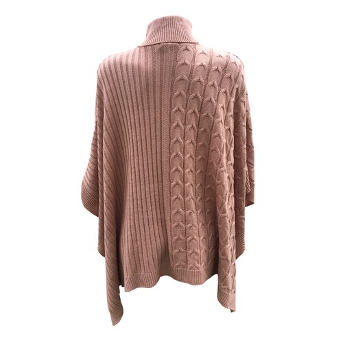 Capa Corta Cuello Alto Poncho para Dama Tela Tejida Color Rosa Pálido.